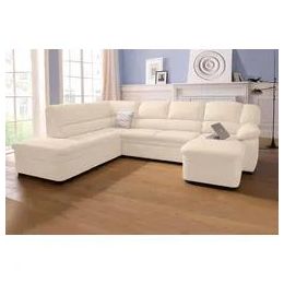 Wohnlandschaft COTTA "Casino U-Form" Sofas Gr. B/H/T: 313cm x 98cm x 95cm, Kunstleder SOFTLUX, Ottomane links, ohne Bettfunktion, beige (creme) wahlweise mit Bettfunktion