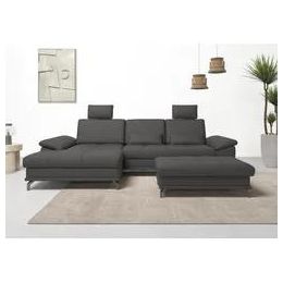 Ecksofa Places of Style "Costello L-Form, mit Sitztiefenverstellung, Armteilverstellung und" Sofas Gr. B/H/T: 301cm x 89cm x 176cm, Material, Recamiere links, ohne Bettfunktion-ohne Bettkasten, braun (mokka) 3 Nierenkissen, optional Bettfunktion und Bettkasten