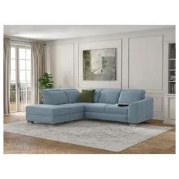 Sit & More Ecksofa SIT & MORE "Dundee L-Form" Sofas Gr. B/H/T: 263cm x 86cm x 219cm, Struktur weich, Ottomane links, ohne Kopfteilverstellung-ohne Bettfunktion-ohne Stauraum, blau (hellblau) mit Federkern und Edelstahlfüßen, wahlweise Kopfteilverstellung