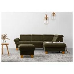 Ecksofa Home Affaire "Lindgren L-Form" Sofas Gr. B/H/T: 249cm x 84cm x 217cm, Struktur, Ottomane rechts, ohne TV-Funktion motorisch-ohne Bettfunktion mit einklappbaren Rollen-ohne Stauraum-ohne Kopfteilverstellung-ohne Federkern, grün (khaki) wahlweise mit TV-Funktion, Stauraum und Kopfteilverstellung