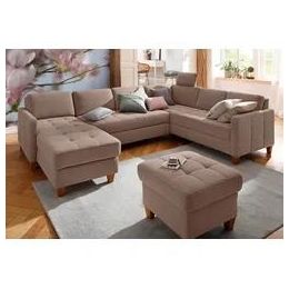 Wohnlandschaft Home Affaire "Earl U-Form" Sofas Gr. B/H/T: 292cm x 80cm x 204cm, Struktur fein, Recamiere links, ohne Bettfunktion, beige (dunkelbeige) wahlweise auch mit Bettfunktion oder Bettkasten