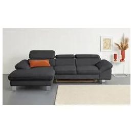 Ecksofa COTTA "Driver L-Form" Sofas Gr. B/H/T: 268cm x 73cm x 169cm, Flachgewebe fein TBB, Recamiere links, mit Kopfteilverstellung-ohne Bettfunktion und Bettkasten, grau (dunkelgrau) inkl. Kopfteilverstellung, wahlweise mit Bettfunktion