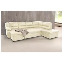 Wohnlandschaft COTTA "Casino U-Form" Sofas Gr. B/H/T: 313cm x 98cm x 95cm, Luxus-Kunstleder, Ottomane rechts, mit Bettfunktion, beige (creme) wahlweise mit Bettfunktion