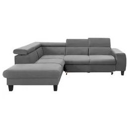 Ecksofa COTTA "Morven L-Form" Sofas Gr. B/H/T: 249cm x 75cm x 207cm, Samtvelours, Ottomane links, mit Bettfunktion-mit Bettkasten-ohne Ladestation-mit Kopfteilverstellung, grau (light grey) Kopfteilverstellung, wahlweise mit Bettfunktion und Bettkasten