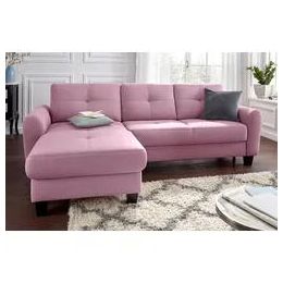 Sit & More Ecksofa SIT & MORE "Varese L-Form" Sofas Gr. B/H/T: 253cm x 91cm x 167cm, Struktur fein, Recamiere links, mit Bettfunktion-mit Stauraum, rosa (altrosa) mit Federkern, wahlweise Bettfunktion und Stauraum