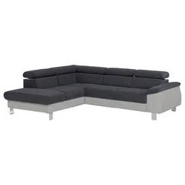 Ecksofa COTTA "Komaris L-Form" Sofas Gr. B/H/T: 249cm x 72cm x 100cm, Kunstleder SOFTLUX-Struktur, Ottomane links, mit Bettfunktion-mit Bettkasten-ohne RGB-LED-Beleuchtung-mit Kopfteilverstellung, grau (argent/schwarz) inklusive Kopf- bzw. Rückenverstellung, wahlweise Bettfunktion