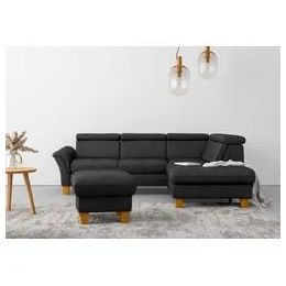 Ecksofa Home Affaire "Lindgren L-Form" Sofas Gr. B/H/T: 249 cm x 84 cm x 217 cm, Luxus-Microfaser Florence, Ottomane rechts, ohne TV-Funktion motorisch-ohne Bettfunktion mit einklappbaren Rollen-ohne Stauraum-ohne Kopfteilverstellung-mit Federkern, grau (anthrazit) wahlweise mit TV-Funktion, Stauraum und Kopfteilverstellung