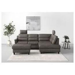 Sit & More Ecksofa SIT & MORE "Farö L-Form", braun, B:251cm H:90cm T:187cm, Sofas, inklusive Federkern, wahlweise mit Bettfunktion und Bettkasten