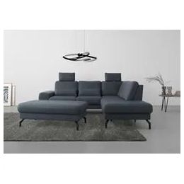 Sit & More Ecksofa SIT & MORE "Cinturo L-Form" Sofas Gr. B/H/T: 260cm x 91cm x 226cm, Luxus-Microfaser TORO, Ottomane rechts, inklusive Sitztiefenverstellung-inklusive Federkern, blau (dunkelblau) inklusive Sitztiefenverstellung und Federkern, Sitzhöhe 48 cm