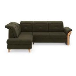 Ecksofa Home Affaire "Dangast L-Form" Sofas Gr. B/H/T: 269cm x 92cm x 200cm, Struktur, Ottomane links, mit Bettfunktion und Bettkasten-ohne Relaxfunktion, grün (olive) Kopfteilverstellung, wahlweise mit motorischer Relaxfunktion