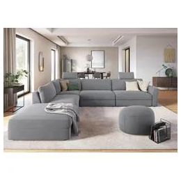 Sit & More Ecksofa SIT & MORE "Cadabra L-Form" Sofas Gr. B/H/T: 356cm x 80cm x 292cm, Samtoptik, Ottomane links, grau (hellgrau) Breite 356 cm, mit Sitztiefenverstellung