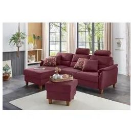 Ecksofa Home Affaire "Palmera L-Form" Sofas Gr. B/H/T: 244cm x 89cm x 163cm, Luxus-Microfaser, Recamiere links, mit Bettfunktion-mit Bettkasten, rot (bordeaux) Federkern, wahlweise mit Bettfunktion und mitohne Bettkasten