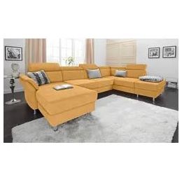 Sit & More Wohnlandschaft SIT & MORE "Avignon U-Form" Sofas Gr. B/H/T: 331cm x 97cm x 228cm, Flachgewebe, Recamiere links, mit Kopfteilverstellung-mit Bettfunktion, gelb (senf) wahlweise mit Bettfunktion und Stauraum, inklusive Kopfteilverstellung