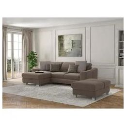 Sit & More Ecksofa SIT & MORE "Dundee L-Form" Sofas Gr. B/H/T: 264cm x 86cm x 175cm, Luxus-Microfaser Paris, Recamiere links, mit Kopfteilverstellung-mit Bettfunktion-mit Bettkasten, grau (taupe) mit Federkern und Edelstahlfüßen, wahlweise Kopfteilverstellung