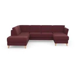 Sit & More Wohnlandschaft SIT & MORE "Visby U-Form" Sofas Gr. B/H/T: 303cm x 87cm x 213cm, Soft clean, Ottomane links, ohne Bettfunktion-ohne Stauraum, rot (bordeaux) wahlweise mit Bettfunktion und Stauraum, frei im Raum stellbar