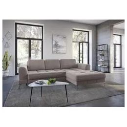 Sit & More Ecksofa SIT&MORE "Bendigo L-Form" Sofas Gr. B/H/T: 284 cm x 87 cm x 175 cm, Samtoptik, mega-Recamiere rechts, mit satiniertem Nickelfuß, beige (sand) inklusive Sitztiefenverstellung, Bodenfreiheit 15 cm, 2 Fußfarben