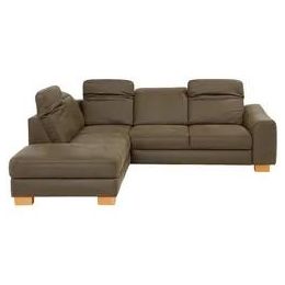 Ecksofa Home Affaire "Dundee L-Form" Sofas Gr. B/H/T: 263cm x 86cm x 219cm, Luxus-Microfaser in Lederoptik, Ottomane links, inkl. Kopfteilverstellung-ohne Bettfunktion-ohne Stauraum, grün (olive) wahlweise mit Kopfteilverstellung und zusätzlich Bettfunktion