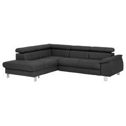 Ecksofa COTTA "Komaris L-Form" Sofas Gr. B/H/T: 249cm x 72cm x 100cm, Kunstleder SOFTLUX, Ottomane links, ohne Bettfunktion-ohne Bettkasten-mit RGB-LED-Beleuchtung-mit Kopfteilverstellung, schwarz inklusive Kopf- bzw. Rückenverstellung, wahlweise Bettfunktion