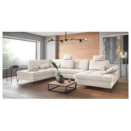 Wohnlandschaft Places of Style "Costello U-Form" Sofas Gr. B/H/T: 363 cm x 89 cm x 223 cm, Struktur fein, Recamiere rechts, ohne Bettfunktion-ohne Stauraum, beige (natur) incl. Sitztiefenverstellung und Armlehnfunktion, 3 Nierenkissen