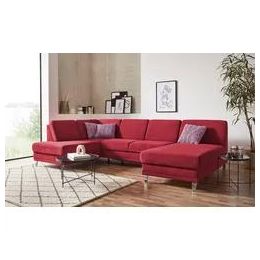 Sit & More Wohnlandschaft SIT & MORE "Clio U-Form" Sofas Gr. B/H/T: 319cm x 89cm x 190cm, Luxus-Microfaser ALTARA NUBUCK, Ottomane links, mit Bettfunktion-mit Bettkasten, rot (bordeaux) wahlweise mit Bettfunktion und Bettkasten, inklusive Federkern