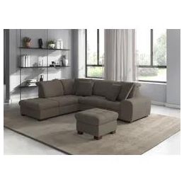 Sit & More Ecksofa SIT & MORE "Luxor L-Form" Sofas Gr. B/H/T: 259cm x 82cm x 224cm, Struktur fein, Ottomane links, ohne Bettfunktion-ohne Bettkasten-ohne Kopfteilverstellung, beige (dunkelbeige) wahlweise mit Bettfunktion, Stauraum und Kopfteilverstellung