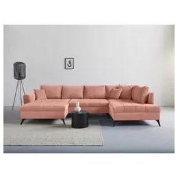 Wohnlandschaft Inosign "Lörby U-Form" Sofas Gr. B/H/T: 339cm x 90cm x 190cm, Feincord, Ottomane rechts, Feincord, rosa (flamingo) Belastbarkeit bis 140kg pro Sitzplatz, auch mit Aqua clean-Bezug