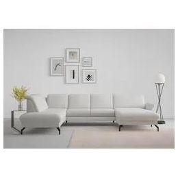 Sit & More Wohnlandschaft SIT & MORE "Fashion U-Form" Sofas Gr. B/H/T: 338cm x 84cm x 207cm, Soft clean, Ottomane links, mit Kopfteilverstellung, grau (hellgrau) wahlweise mit Kopfteilverstellung, Vorziehsitz, motorisch, Metallfüße