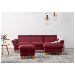 Ecksofa Home Affaire "Lindgren L-Form" Sofas Gr. B/H/T: 258cm x 84cm x 169cm, Luxus-Microfaser Florence, Recamiere rechts, ohne Bettfunktion mit einklappbaren Rollen-ohne Bettkasten-ohne Relaxfunktion motorisch im Recamiere-ohne Kopfteilverstellung-ohne Federkern, rot (bordeaux) wahlweise mit Bett klappbaren Rollen, Kasten und Kopfverstellung