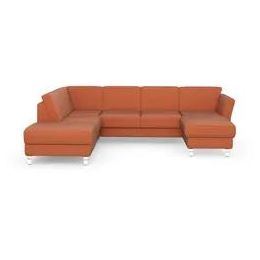 Sit & More Wohnlandschaft SIT&MORE "Visby U-Form" Sofas Gr. B/H/T: 303 cm x 87 cm x 213 cm, Soft clean, Ottomane links, ohne Bettfunktion-ohne Stauraum, orange (terra) Wahlweise mit Bettfunktion und Stauraum, frei im Raum stellbar