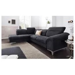 Ecksofa COTTA "Teresa L-Form" Sofas Gr. B/H/T: 293cm x 84cm x 232cm, Chenille, Ottomane links, mit Bettfunktion-mit Kopfteilverstellung, schwarz wahlweise mit Bettfunktion