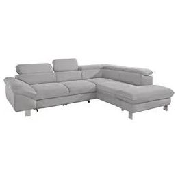 Ecksofa COTTA "Driver L-Form" Sofas Gr. B/H/T: 266cm x 73cm x 214cm, Chenille, Ottomane rechts, mit Kopfteilverstellung-mit Bettfunktion und Bettkasten, grau mit Kopfteilverstellung, wahlweise Bettfunktion