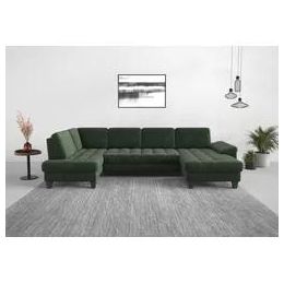 Sit & More Wohnlandschaft SIT&MORE "Westham U-Form" Sofas Gr. B/H/T: 338 cm x 88 cm x 172 cm, Struktur weich, Ottomane links, mit Federkern-ohne Bettfunktion-ohne Armteilverstellung-ohne Sitztiefenverstellung-ohne Bettkasten, grün (jungle) wahlweise mit Bettfunktion, Bettkasten, Sitztiefenverstellung