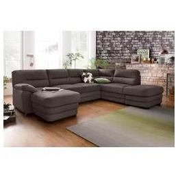 Wohnlandschaft COTTA "Royale U-Form" Sofas Gr. B/H/T: 316cm x 90cm x 93cm, Kunstleder SOFTLUX, Ottomane rechts, ohne Bettfunktion, braun wahlweise mit Bettfunktion