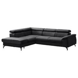 Ecksofa COTTA "Komaris L-Form" Sofas Gr. B/H/T: 249cm x 72cm x 207cm, Kunstleder, Ottomane links, mit Bettfunktion-mit Bettkasten-mit Kopfteilverstellung, schwarz inklusive Kopfteilverstellung, wahlweise BettfunktionBettkasten