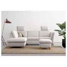 Ecksofa Home Affaire "Trelleborg L-Form" Sofas Gr. B/H/T: 252cm x 86cm x 213cm, Feincord, Ottomane links, mit Bettfunktion-mit Stauraum, silberfarben (silber) wahlweise mit Bettfunktion und Bettkasten, inkl. Federkern-Polsterung