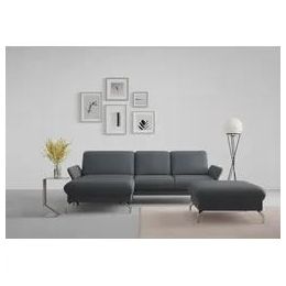 Sit & More Ecksofa SIT & MORE "Fashion L-Form" Sofas Gr. B/H/T: 253cm x 84cm x 165cm, Soft clean, Recamiere links, mit Kopfteilverstellung-mit Metallfuesse Nickel satiniert, grau (dunkelgrau) wahlweise mit Kopfteilverstellung, Vorziehsitz, motorisch, Nickelfüße