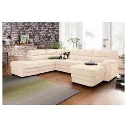 Wohnlandschaft COTTA "Royale U-Form" Sofas Gr. B/H/T: 316cm x 90cm x 93cm, Kunstleder SOFTLUX, Ottomane links, mit Bettfunktion, beige (creme) wahlweise mit Bettfunktion