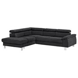 Ecksofa COTTA "Komaris L-Form" Sofas Gr. B/H/T: 249cm x 72cm x 100cm, Feinstruktur, Ottomane links, ohne Bettfunktion-ohne Bettkasten-mit RGB-LED-Beleuchtung-mit Kopfteilverstellung, schwarz inklusive Kopf- bzw. Rückenverstellung, wahlweise Bettfunktion