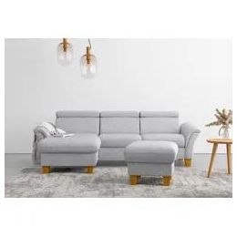 Ecksofa Home Affaire "Lindgren L-Form" Sofas Gr. B/H/T: 258cm x 84cm x 169cm, Struktur, Recamiere links, mit Bettfunktion mit einklappbaren Rollen-mit Bettkasten-mit Kopfteilverstellung-ohne Relaxfunktion motorisch im Recamiere-ohne Federkern, silberfarben (silber) wahlweise mit Bett klappbaren Rollen, Kasten und Kopfverstellung