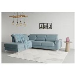 Sit & More Ecksofa SIT & MORE "Sinatra L-Form" Sofas Gr. B/H/T: 251cm x 85cm x 220cm, Luxus-Microfaser Paris, Ottomane links, Ohne Kopfteilverstellung-Ohne Armteilfunktion-Ohne Bettfunktion-Ohne Stauraum, blau (hellblau) mit Ottomane, optional Kopfteilverstellung und Armteilfunktion