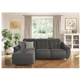 Ecksofa Home Affaire "Boston L-Form" Sofas Gr. B/T: 254cm x 170cm, Luxus-Microfaser Florence, Recamiere links, mit Kopfteilverstellung-mit 1 motorischer Relaxfunktion im 2sitzigen Sofaelement, grau (anthrazit) Kopfteilverstellung an jeder Sitzfläche, wahlweise Relaxfunktion