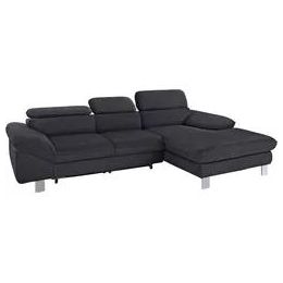 Ecksofa COTTA "Driver L-Form" Sofas Gr. B/H/T: 268cm x 73cm x 169cm, Chenille, Recamiere rechts, mit Kopfteilverstellung-ohne Bettfunktion und Bettkasten, schwarz mit Kopfteilverstellung, wahlweise Bettfunktion