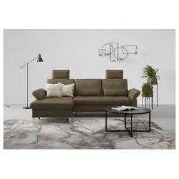 Ecksofa Inosign "Palm Beach L-Form", grün (olive), B:275cm H:89cm T:175cm, 100%Polyester, Sofas, Federkern, mit Sitztiefenverstellung, wahlweise mit Bettfunktion