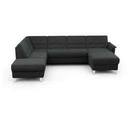 Sit & More Wohnlandschaft SIT & MORE "Palmera U-Form" Sofas Gr. B/H/T: 308 cm x 89 cm x 212 cm, Flachgewebe, Ottomane links, ohne Bettfunktion, schwarz wahlweise mit Bettfunktion und Stauraum