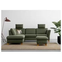 Ecksofa Home Affaire "Trelleborg L-Form" Sofas Gr. B/H/T: 252 cm x 86 cm x 213 cm, Feincord, Ottomane links, ohne Bettfunktion-ohne Stauraum, grün (olive) wahlweise mit Bettfunktion und Bettkasten, inkl. Federkern-Polsterung