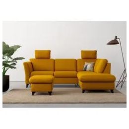 Ecksofa Home Affaire "Trelleborg L-Form" Sofas Gr. B/H/T: 252cm x 86cm x 213cm, Breitcord, Ottomane rechts, mit Bettfunktion-mit Stauraum, gelb (mustard) wahlweise mit Bettfunktion und Bettkasten, inkl. Federkern-Polsterung