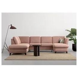 Wohnlandschaft Home Affaire "Trelleborg U-Form" Sofas Gr. B/H/T: 307 cm x 86 cm x 213 cm, Cord, Ottomane links, mit Bettfunktion-mit Stauraum, rosa (altrosa) wahlweise mit Bettfunktion und Bettkasten, inkl. Federkern-Polsterung