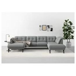 Sit & More Wohnlandschaft SIT&MORE "Scandia U-Form" Sofas Gr. B/H/T: 335 cm x 82 cm x 214 cm, Chenille, Ottomane rechts, Ohne Kopfteilverstellung-Ohne Armteilfunktion-Mit schwarzen matten Metallfüßen, grau Wahlweise mit Kopfteilverstellung und Armteilfunktion