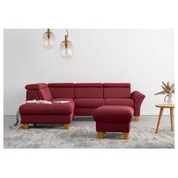 Ecksofa Home Affaire "Lindgren L-Form" Sofas Gr. B/H/T: 249 cm x 84 cm x 217 cm, Luxus-Microfaser Florence, Ottomane links, mit TV-Funktion motorisch-mit Stauraum-mit Kopfteilverstellung-ohne Bettfunktion mit einklappbaren Rollen-mit Federkern, rot (bordeaux) wahlweise mit TV-Funktion, Stauraum und Kopfteilverstellung