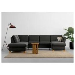 Wohnlandschaft Home Affaire "Trelleborg U-Form" Sofas Gr. B/H/T: 307 cm x 86 cm x 213 cm, Feincord, Ottomane links, mit Bettfunktion-mit Stauraum, grau (anthrazit) wahlweise mit Bettfunktion und Bettkasten, inkl. Federkern-Polsterung